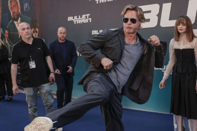 Brad Pitt Does Epic Karate Kick On Red Carpet At ‘Bullet Train’ Paris ...